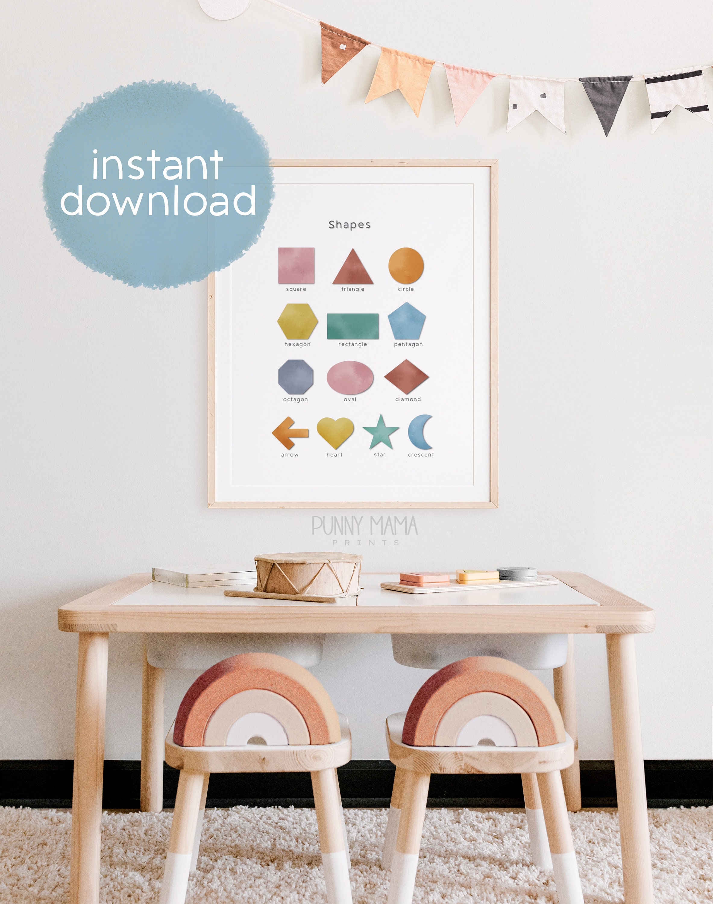 Shapes Printable Pastel Rainbow Geometric 2D Shapes Kids - Etsy