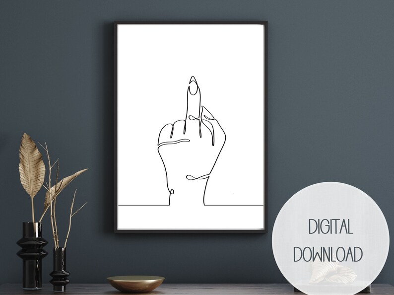 Middle Finger Line Art PRINTABLE, Feminine Classy Fuk You, Offensive ...