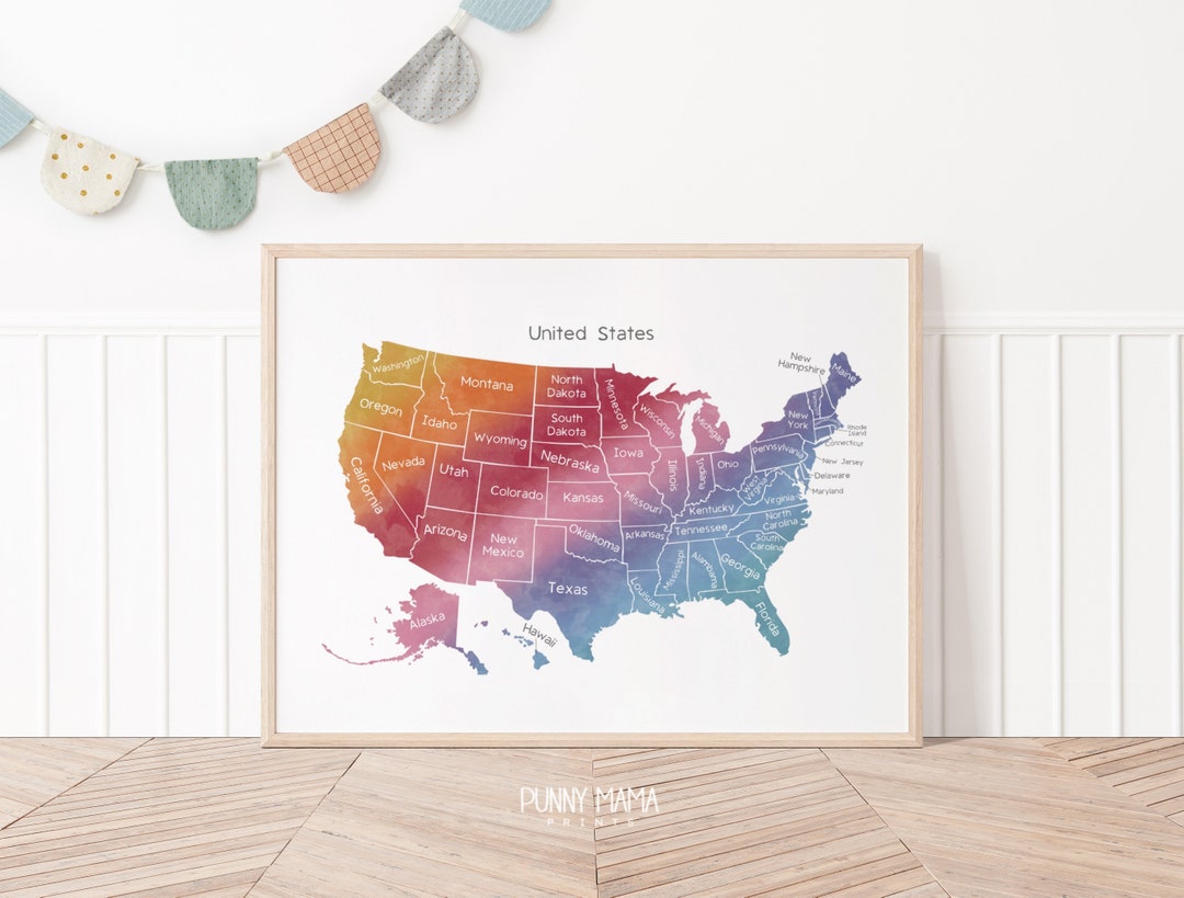 United States Map Printable Pastel Rainbow Kids USA Map Print Includes ...