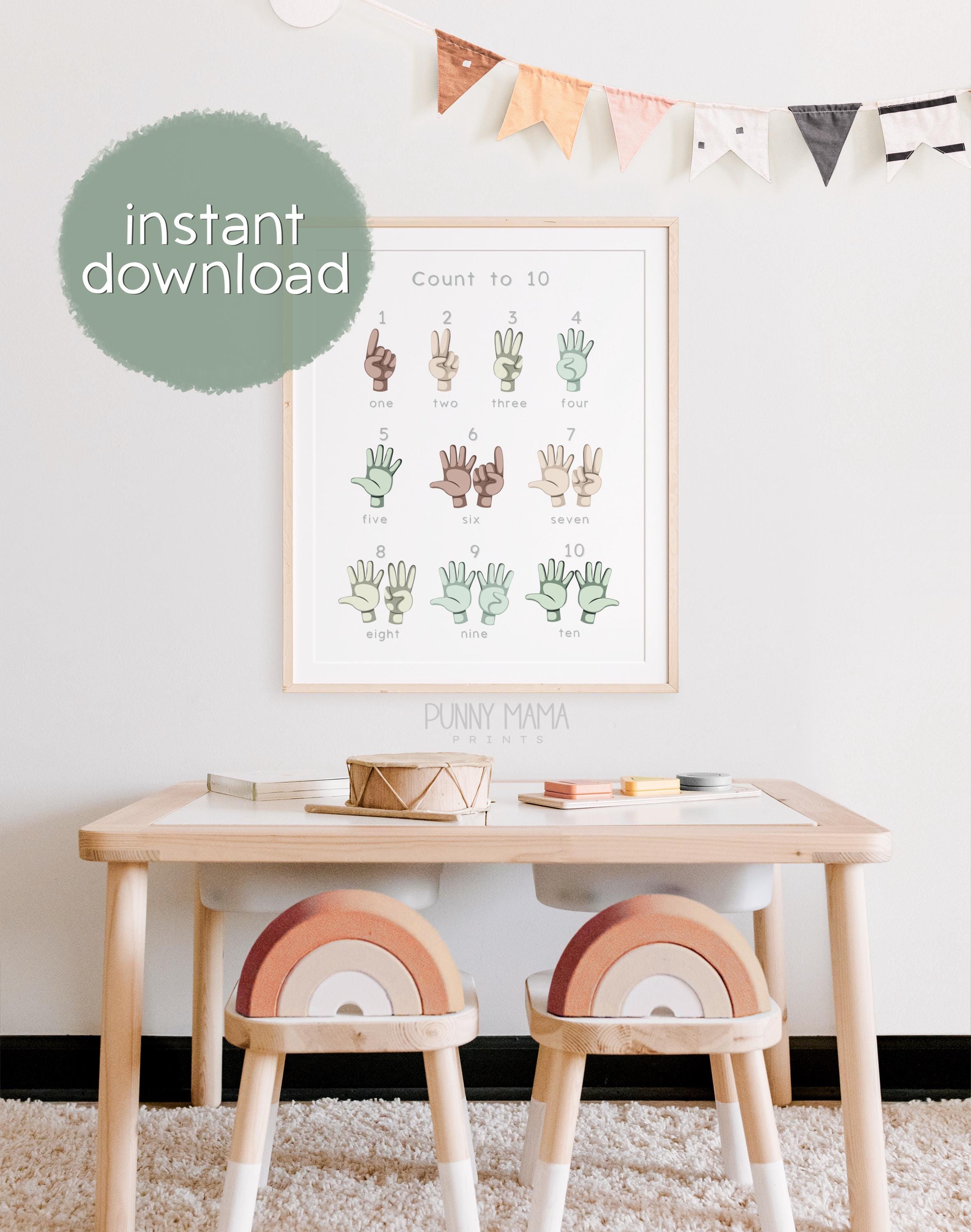 Finger Counting to 10 Printable, Neutral Earth Tones, Cute Educational ...