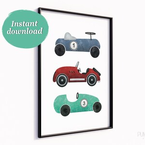 Vintage Race Cars, Stop Sign & Street Light Printable Wall Art Set ...