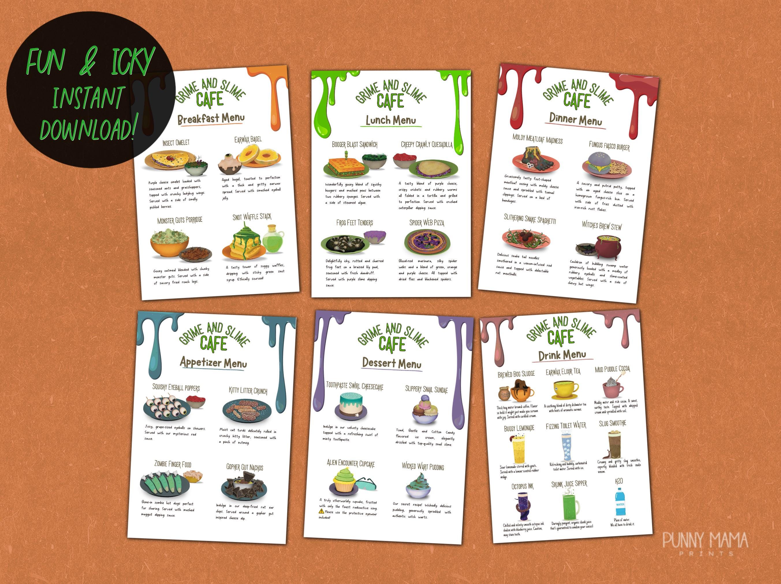 Printable Silly Play Menus, Gross Fun Unusual Menu, Restaurant Play ...