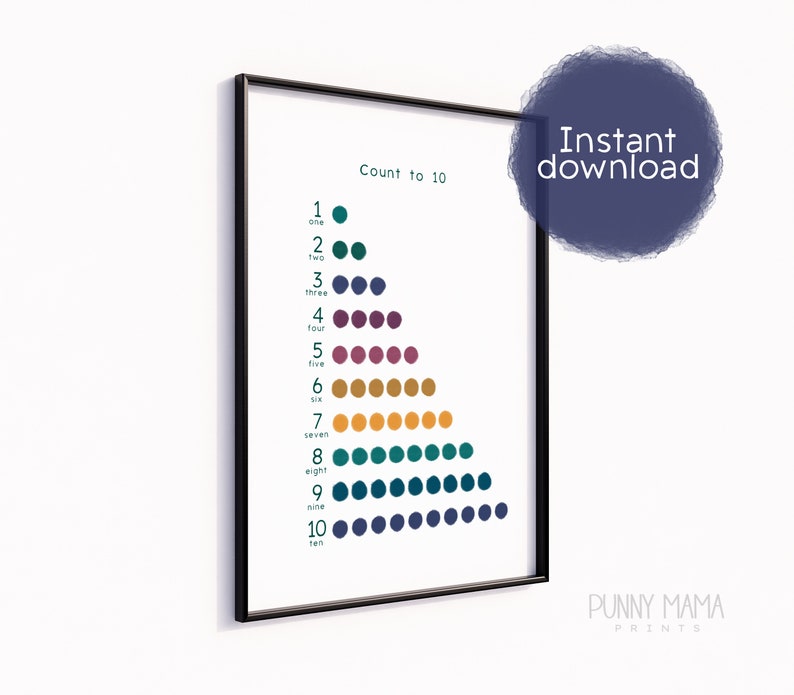 Count to 10 Printable Jewel Tones, Kids Numbers & Counting, Count Along ...
