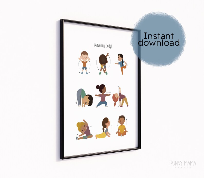 Move My Body Printable Wall Art Children's Stretching Yoga & Exercise ...