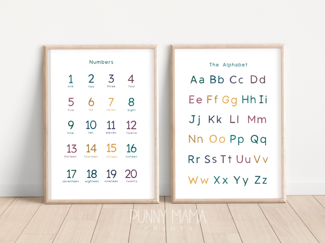 Alphabet and Numbers Print Set in Jewel Tones, Abcs & Counting, Nursery ...