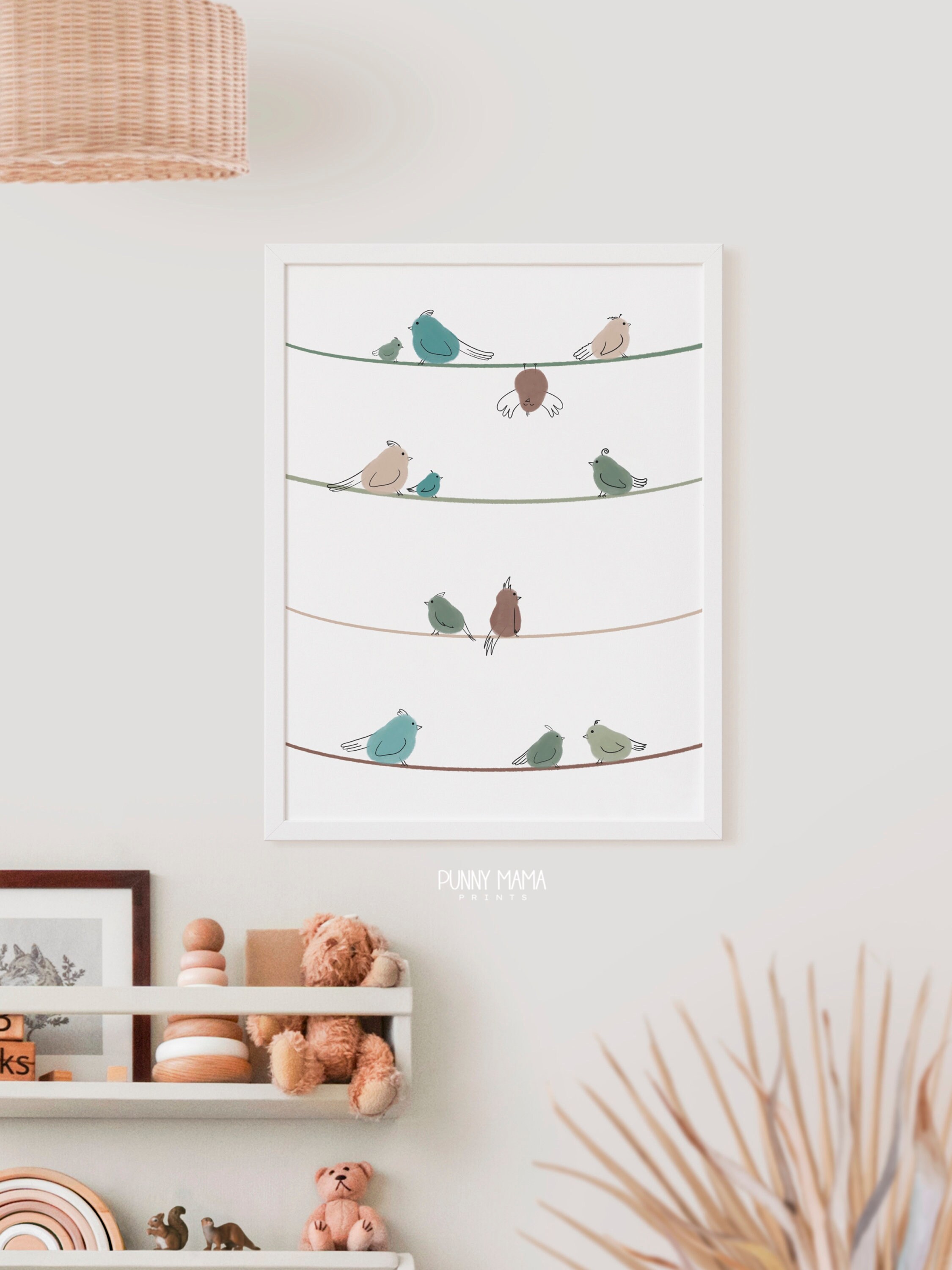 Silly Birds Printable Nursery Wall Art, Neutral Earth Tones, Whimsical ...