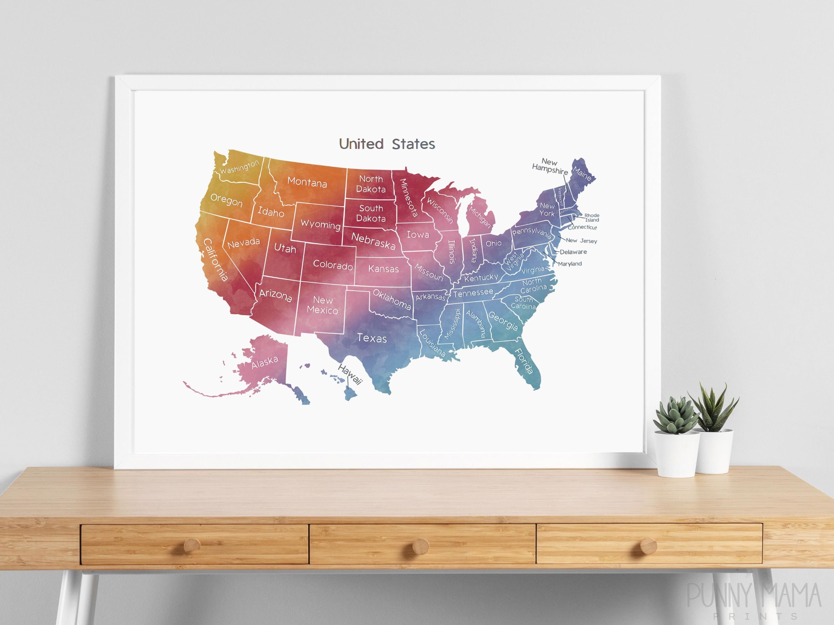 United States Map Printable Pastel Rainbow Kids USA Map Print Includes ...