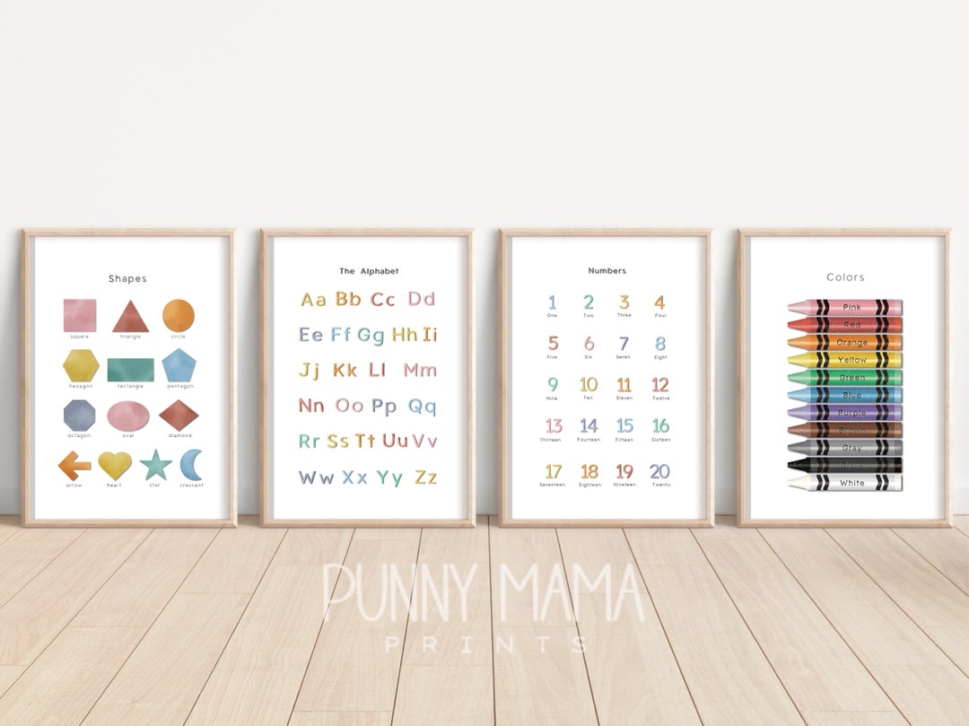 Set of 5 Toddler Prints, Pastel Rainbow, Shapes Colors Feelings ...