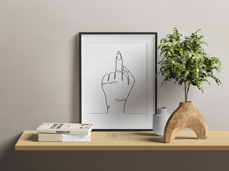 Middle Finger Line Art PRINTABLE, Feminine Classy Fuk You, Offensive ...