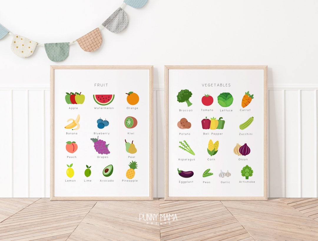 Fruit and Vegetable Print Set Colorful Fruit Veggie Wall Art Toddler ...