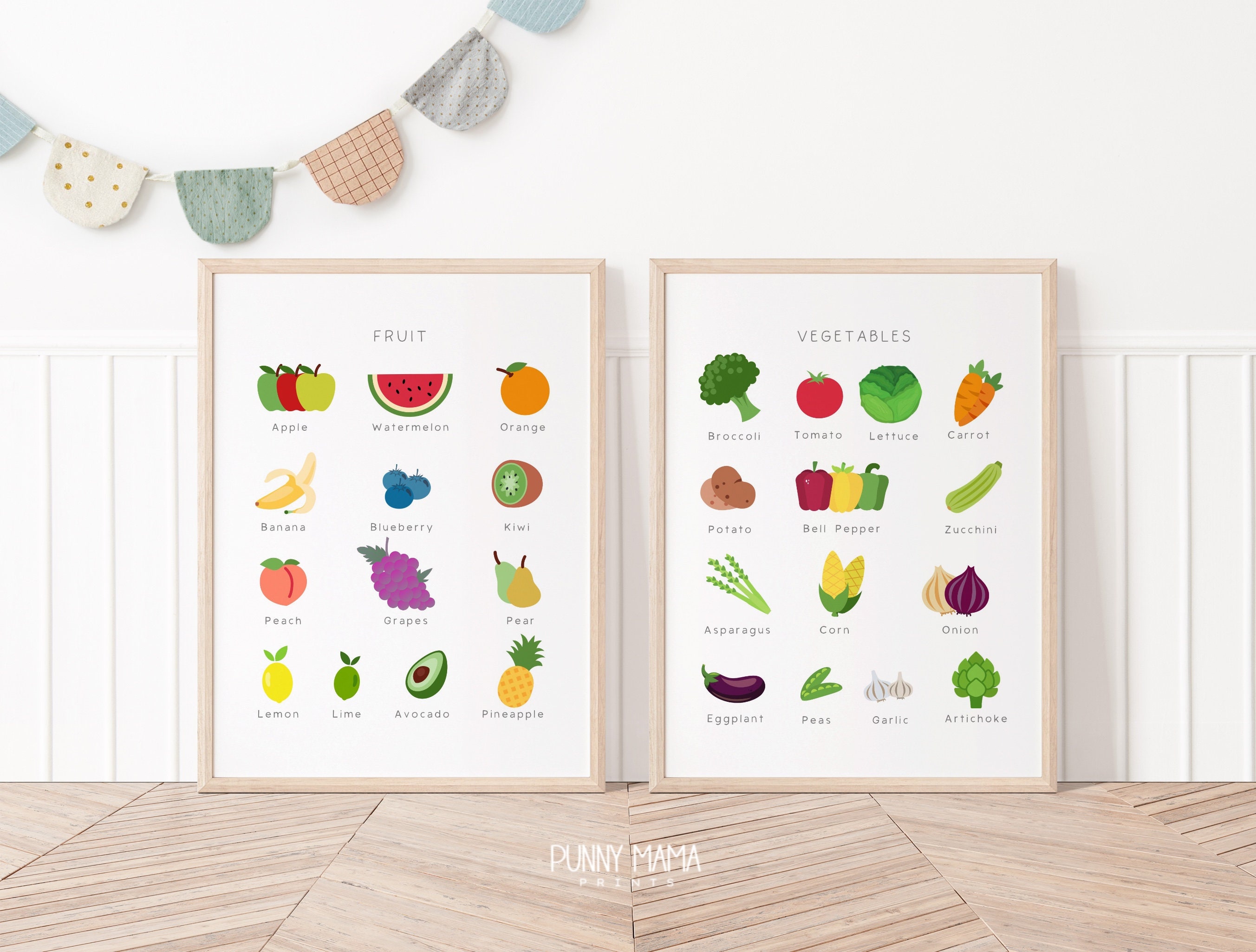 Fruit and Vegetable Print Set Colorful Fruit Veggie Wall Art Toddler ...