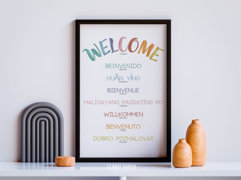 Welcome in Different Languages Printable Set Pastel Rainbow Welcome to ...