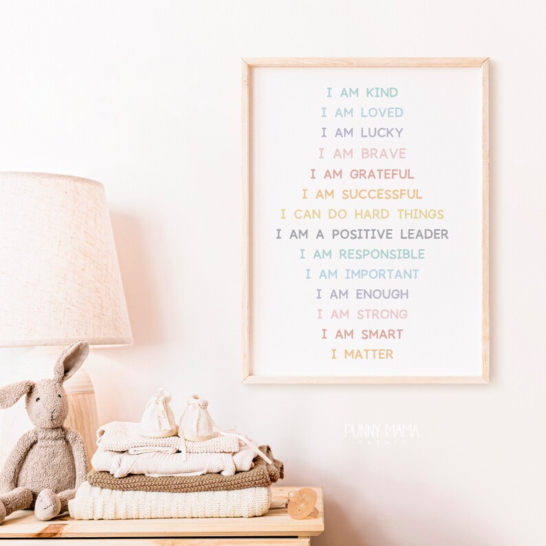 Childrens Positive Affirmations Print Pastel Rainbow Kids Daily ...