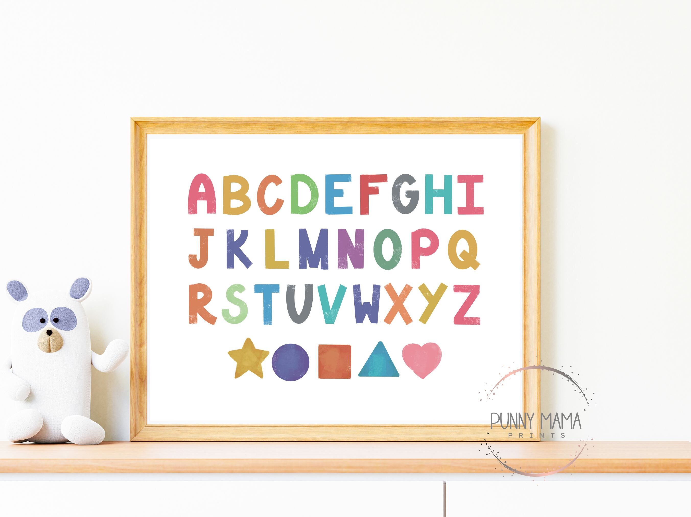 Alphabet and Shapes PRINTABLE, Toddler Wall Art, Bold Colors Shapes ...