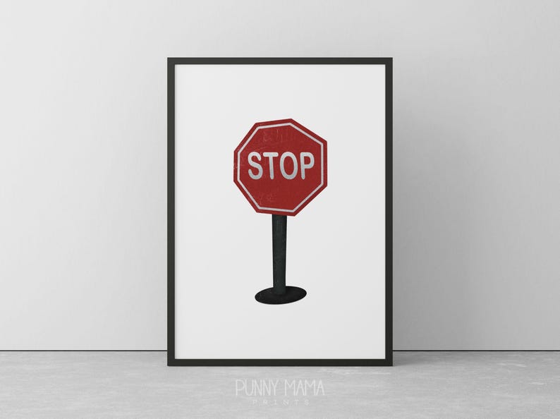 Vintage Race Cars, Stop Sign & Street Light Printable Wall Art Set ...