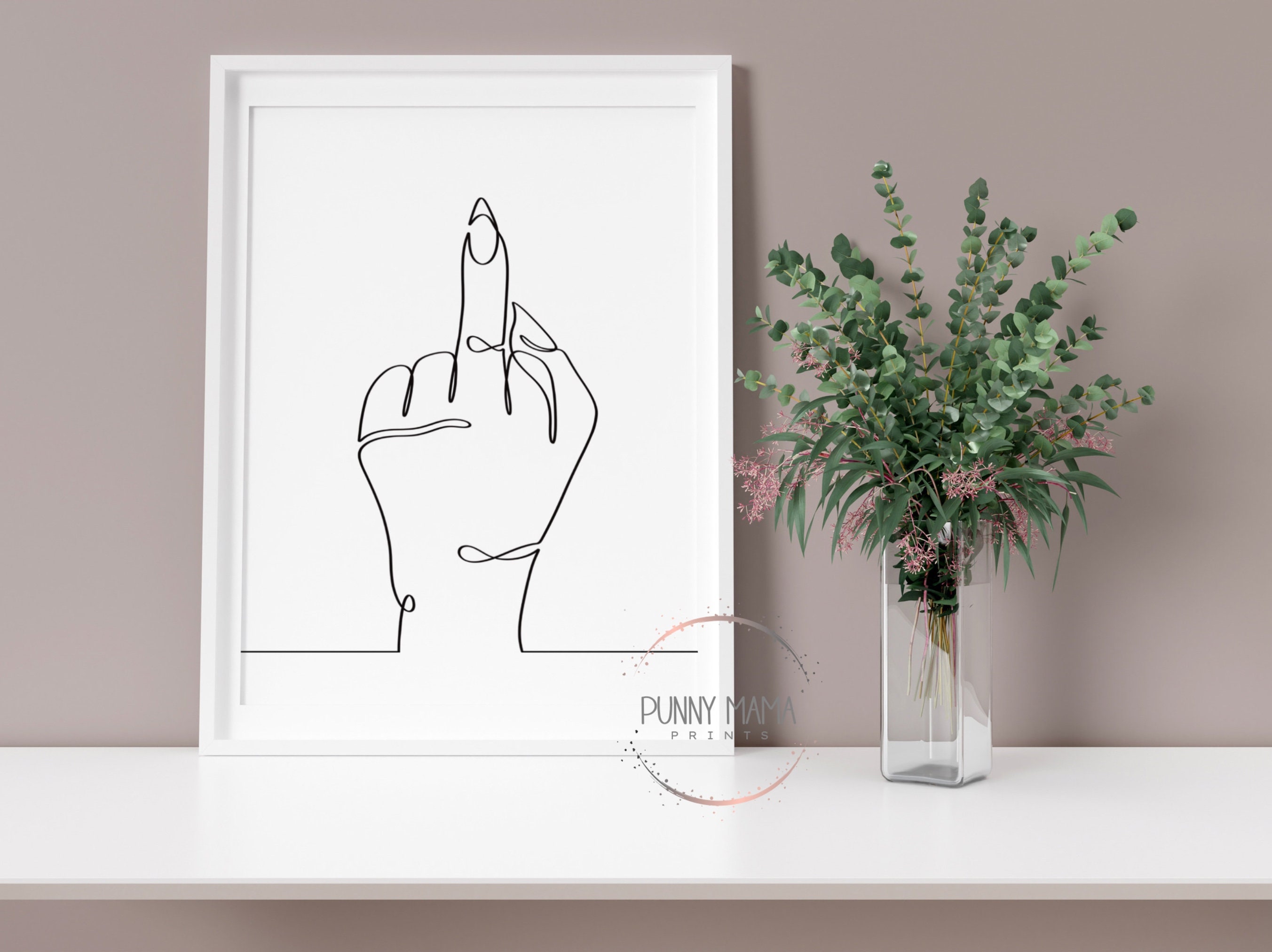 Middle Finger Line Art PRINTABLE, Feminine Classy Fuk You, Offensive ...