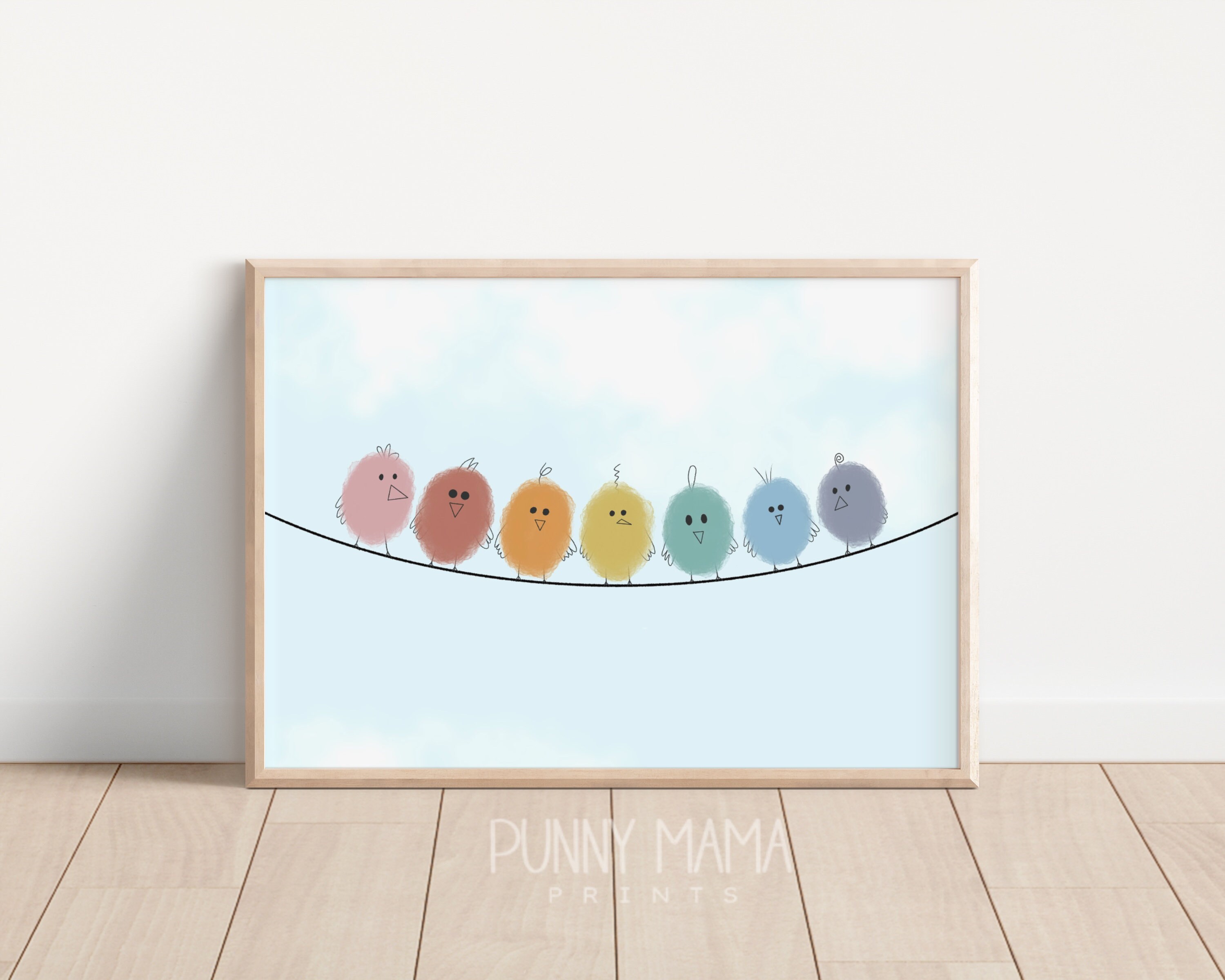 Little Birds Printable Nursery Wall Art, Pastel Rainbow Whimsical ...