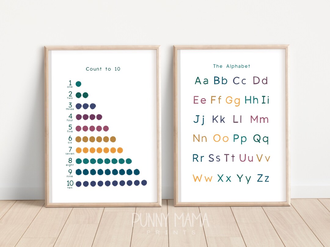 Alphabet and Counting Print Set Jewel Tones, Kids Educational Wall Art ...