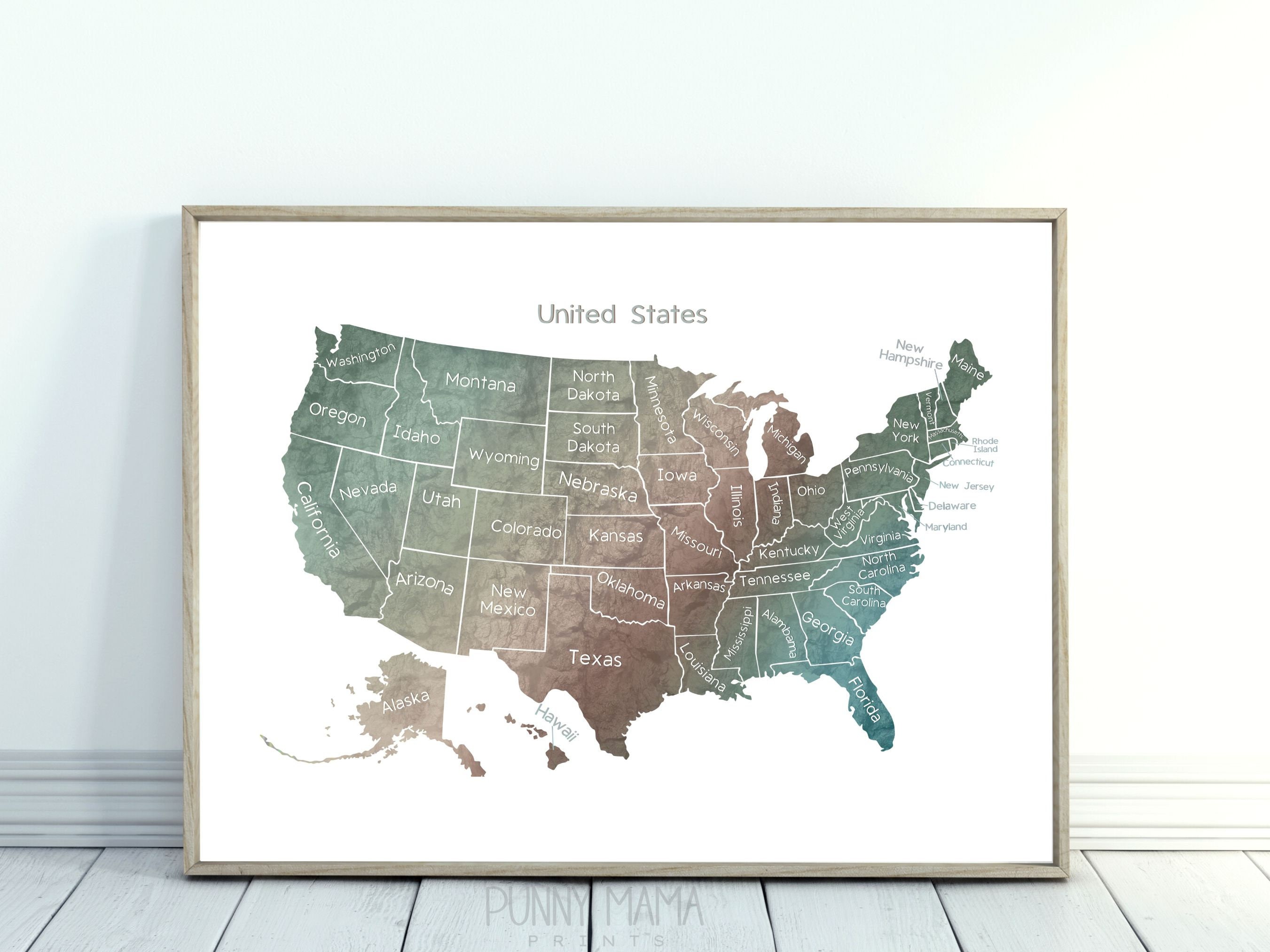 United States of America Map Printable Neutral Earth Tones Kids ...