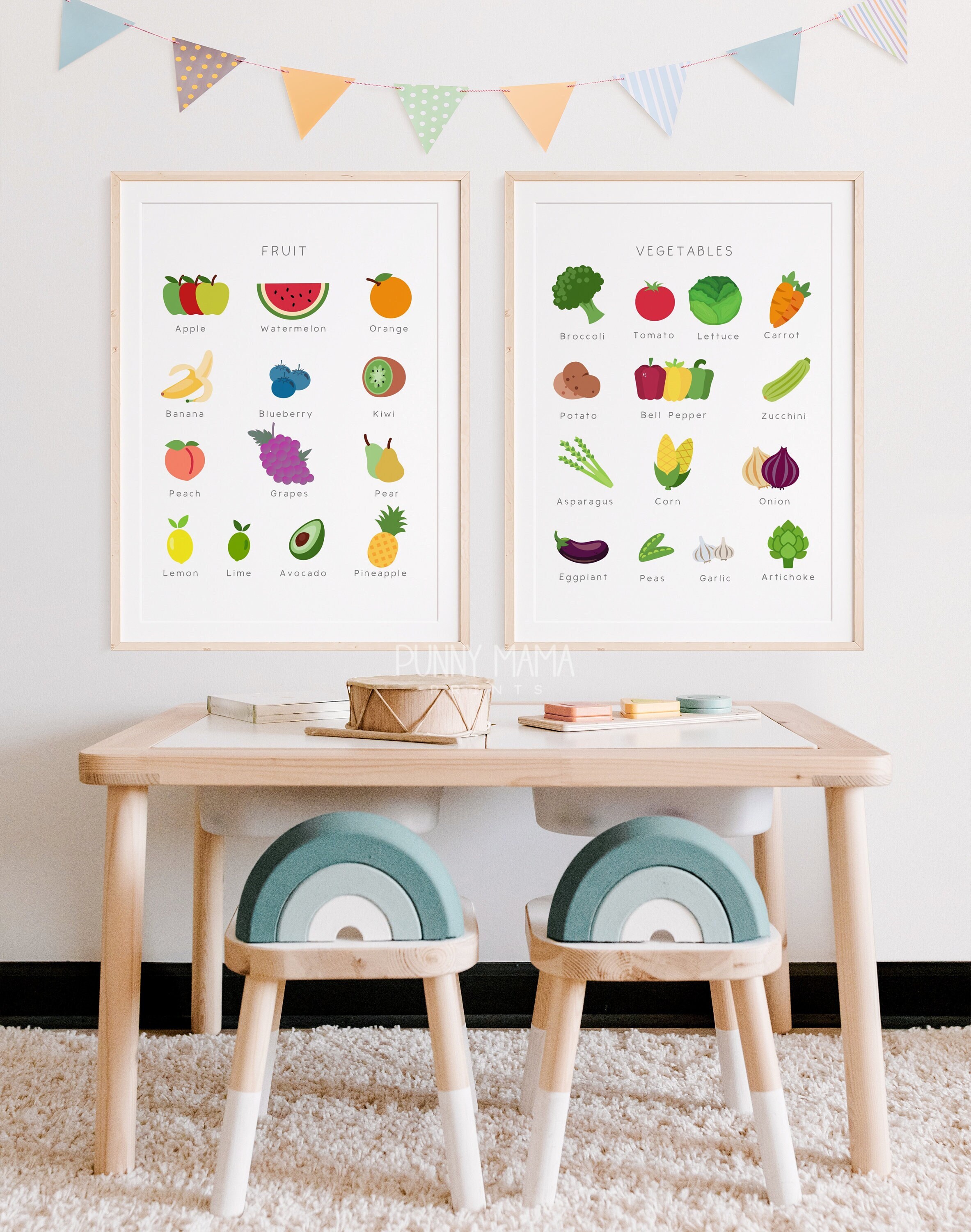 Fruit and Vegetable Print Set Colorful Fruit Veggie Wall Art Toddler ...