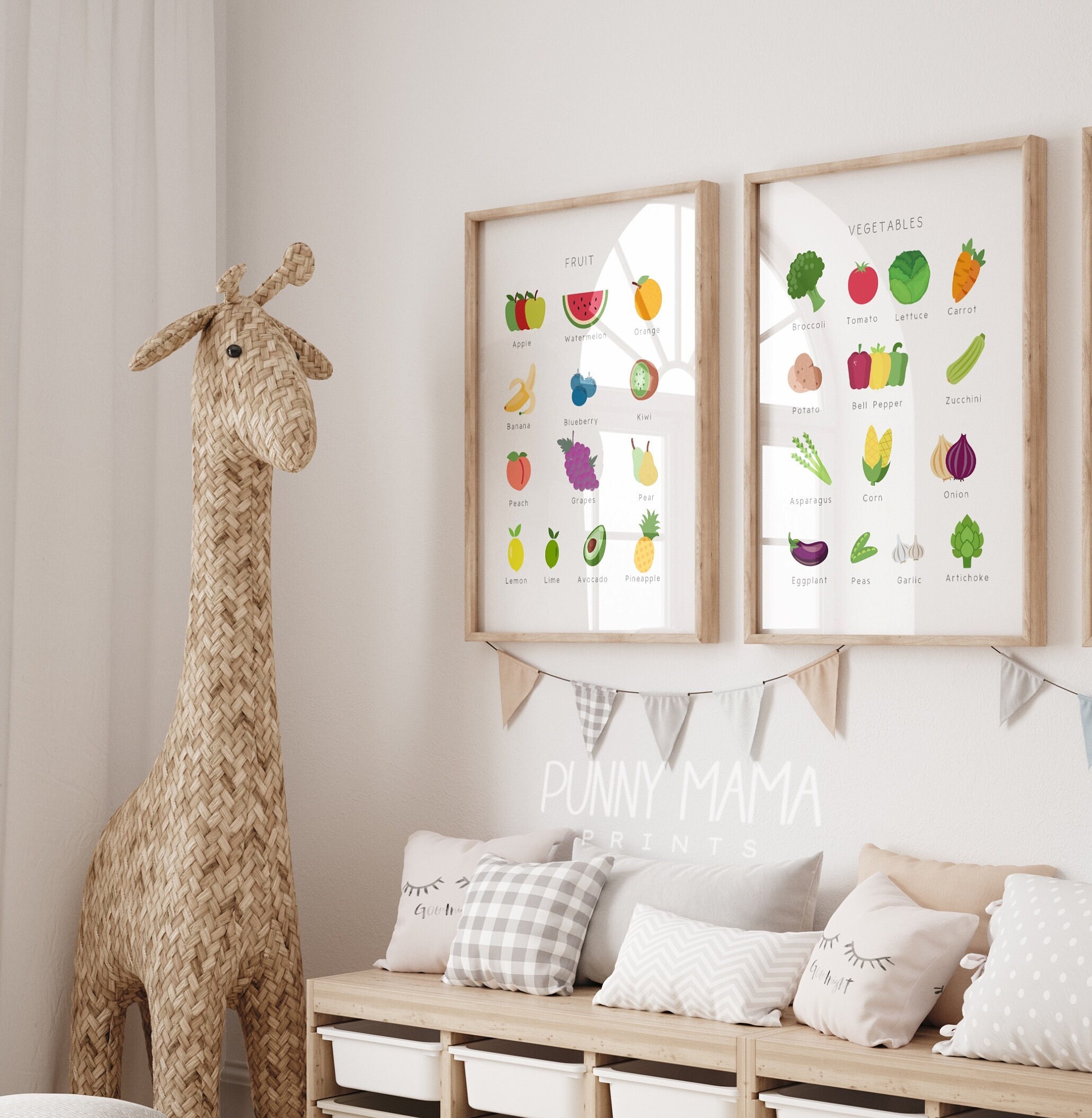 Fruit and Vegetable Print Set Colorful Fruit Veggie Wall Art Toddler ...