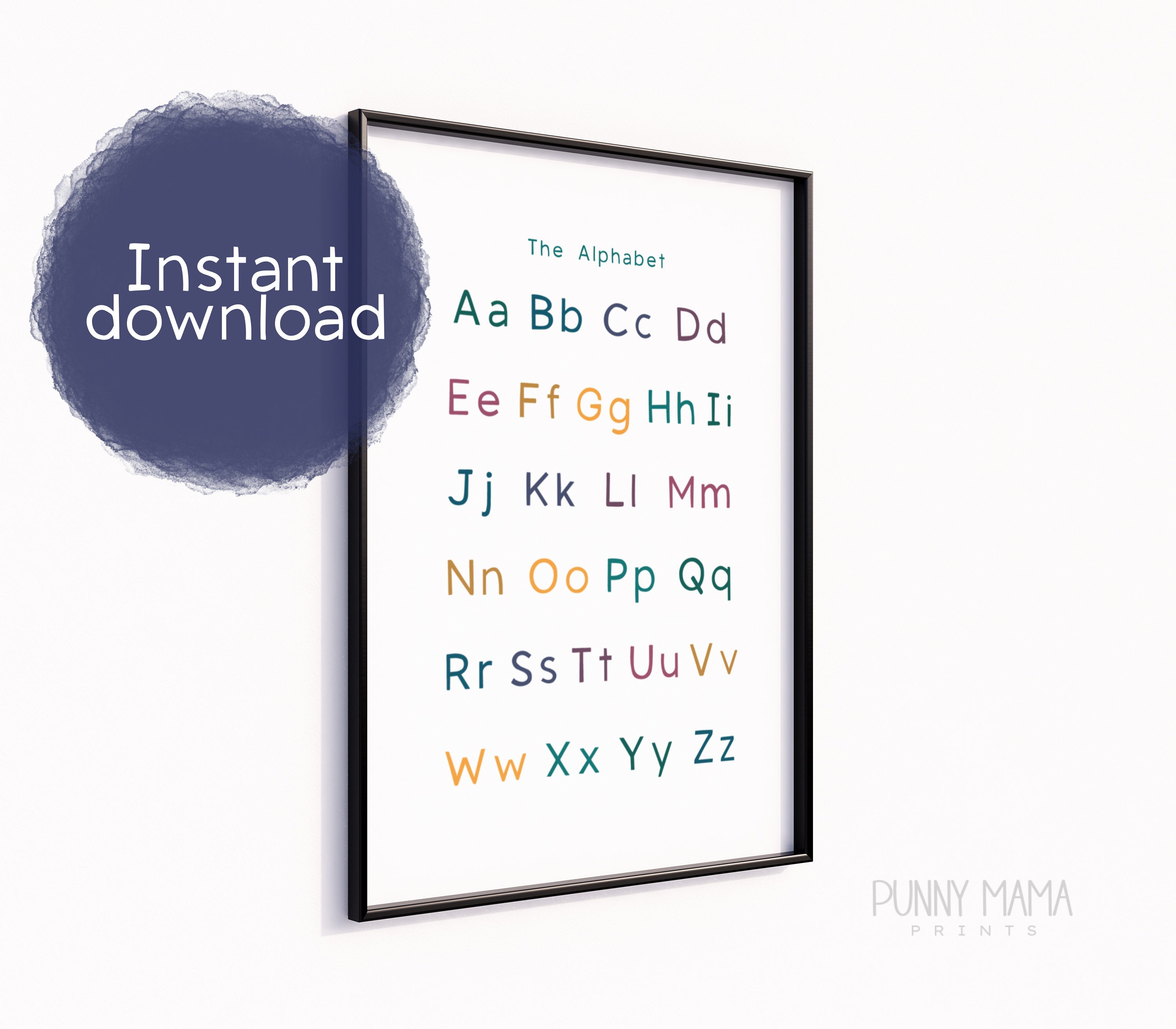 PRINTABLE Alphabet Wall Art, Bold Jewel Tones Abcs, Kids Educational ...