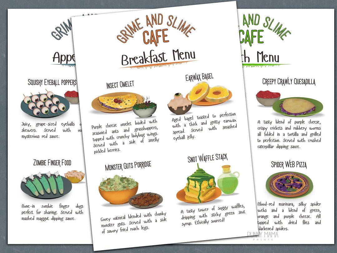 Printable Play Menus, Restaurant Play, Silly Gross Fun Unusual Menus ...