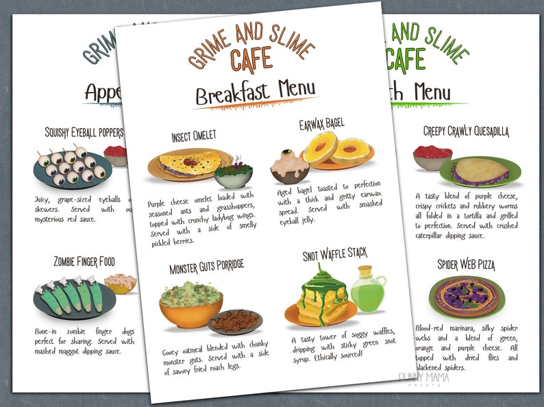 Printable Play Menus, Restaurant Play, Silly Gross Fun Unusual Menus ...
