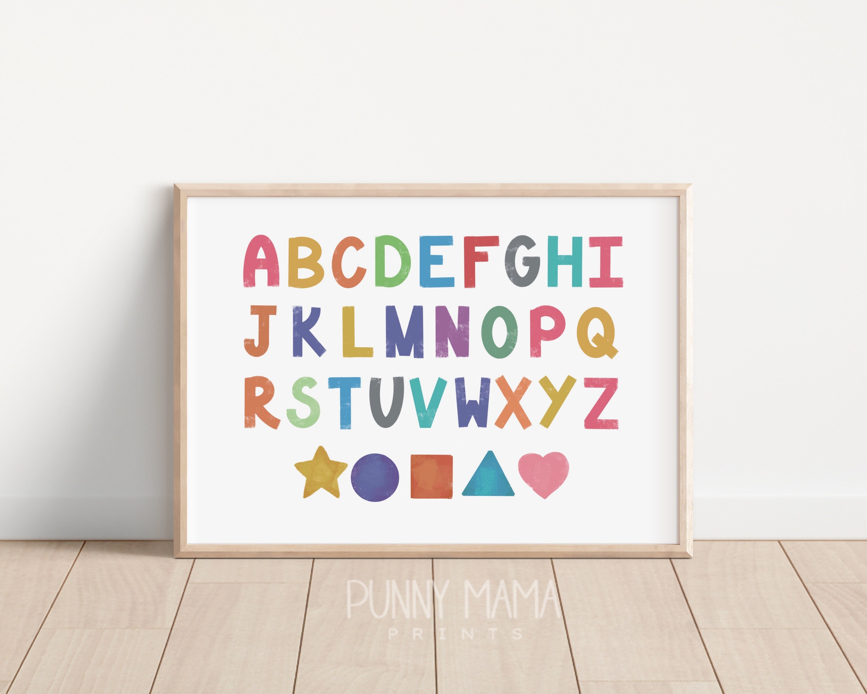 Alphabet and Shapes PRINTABLE, Toddler Wall Art, Bold Colors Shapes ...