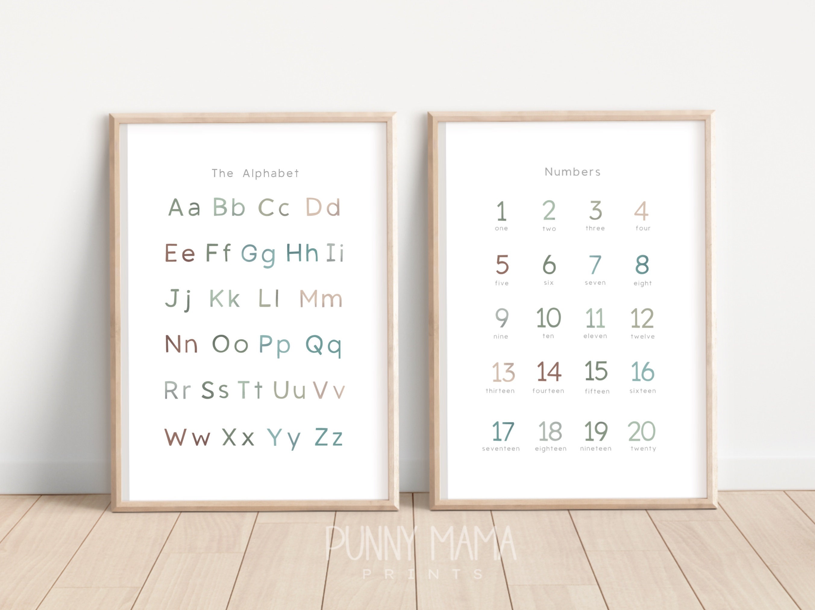 Kids Alphabet and Numbers Art Print Set Neutral Earth Tones - Etsy