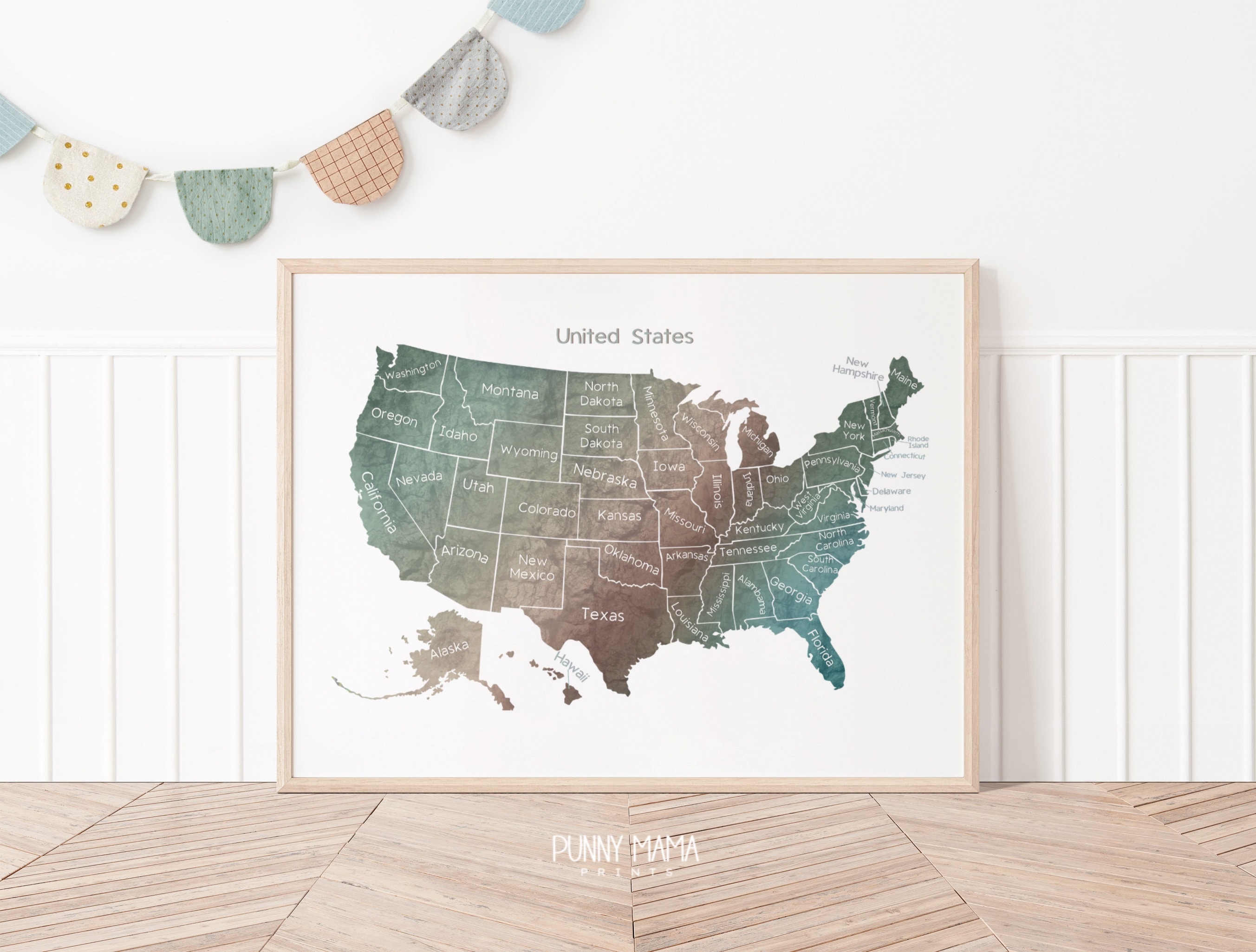 United States of America Map Printable Neutral Earth Tones Kids ...