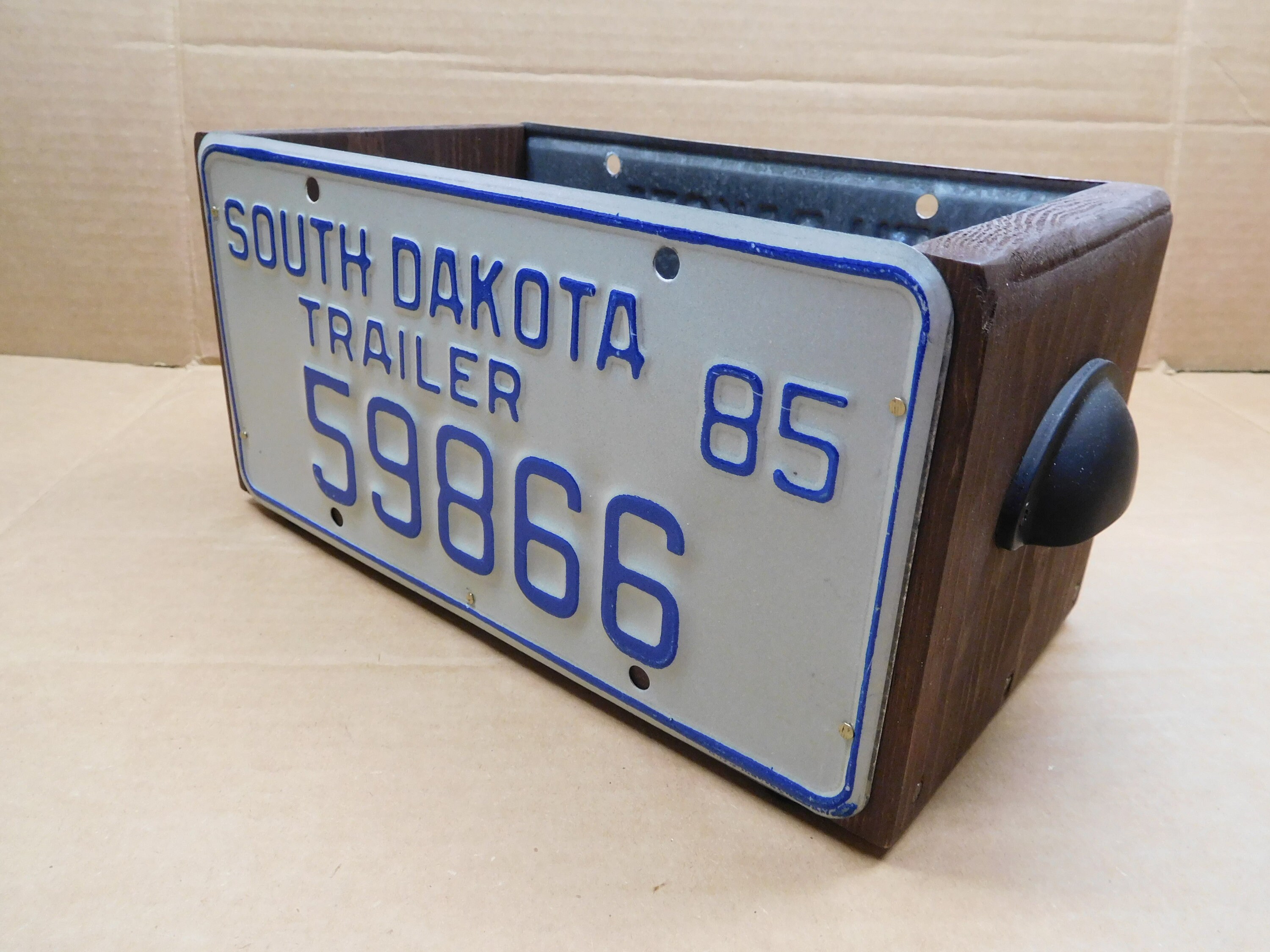 Handmade License Plate Storage Box Wooden Decorative Bin CD Crate Caddy ...