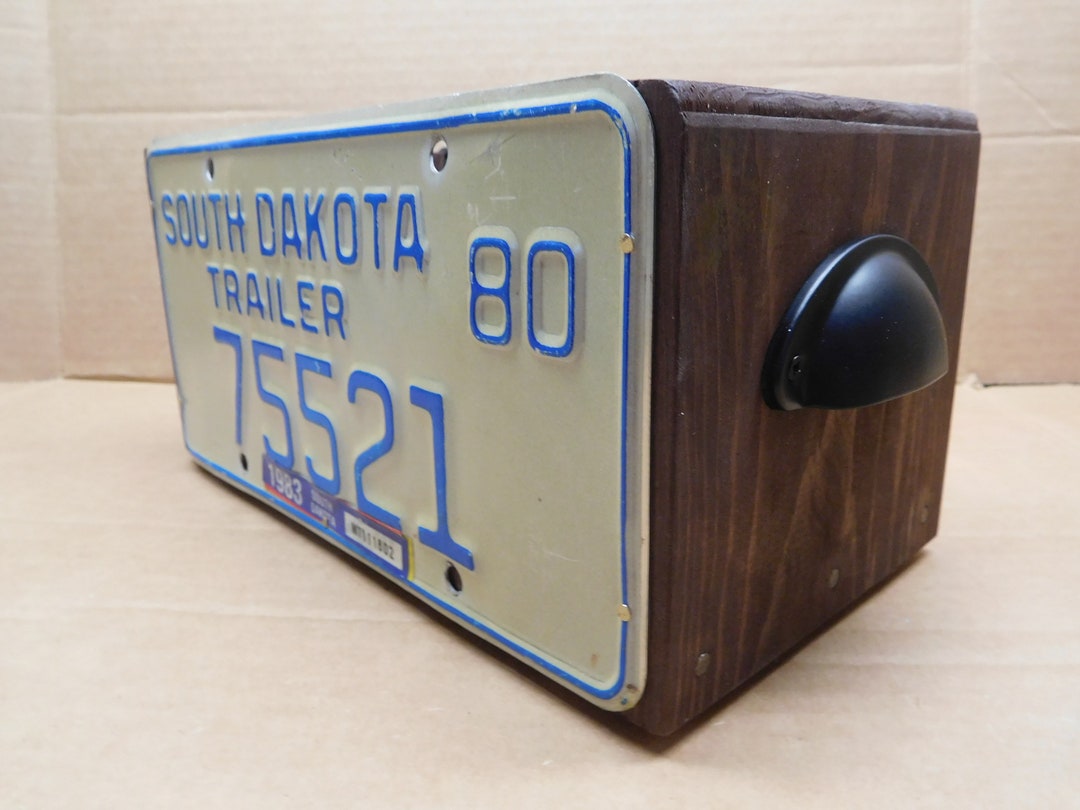 Handmade License Plate Storage Box Wooden Decorative Bin CD Crate South ...