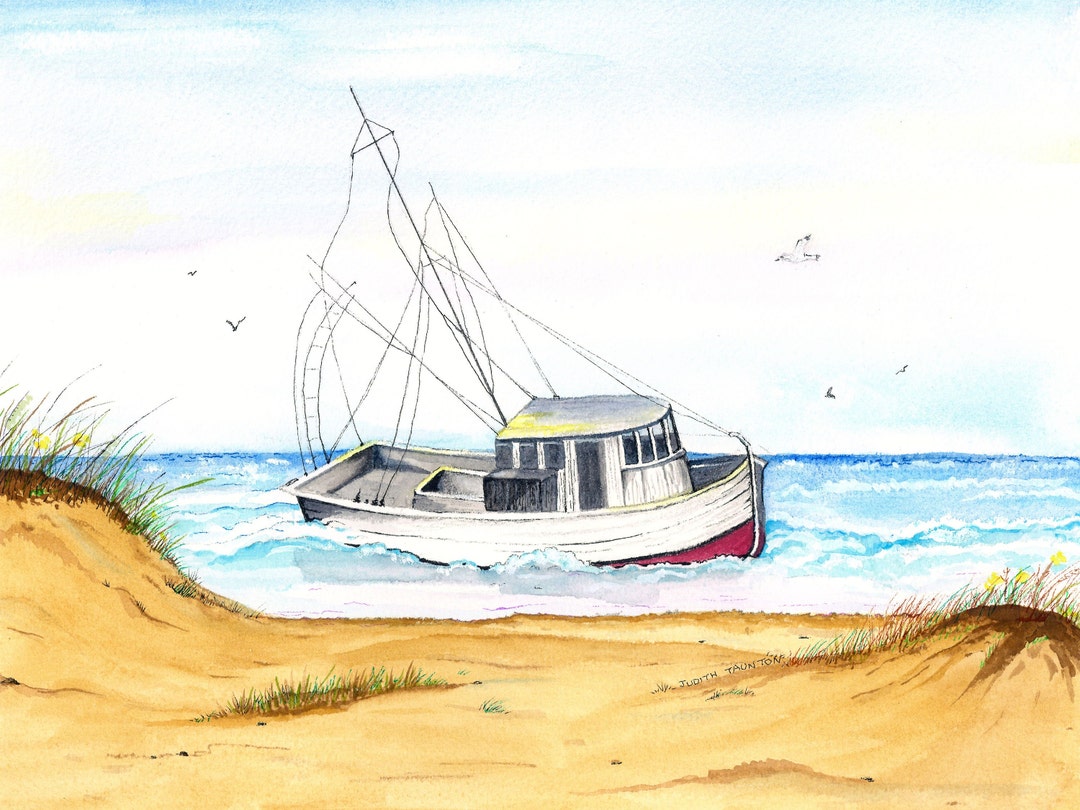 Fishing Boat Original Watercolor - Etsy