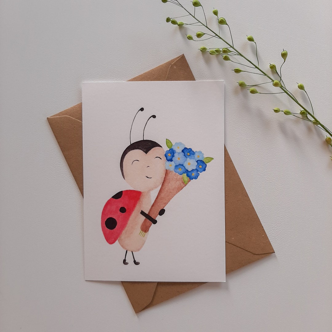 Card Get Well Soon Card Ladybug Watercolor Illustration Ladybug ...