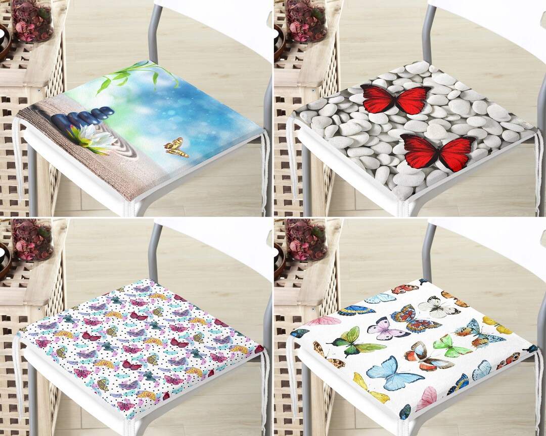 Butterflies Pattern Chair Cushion, Stone Design Outdoor Seat Cushion ...