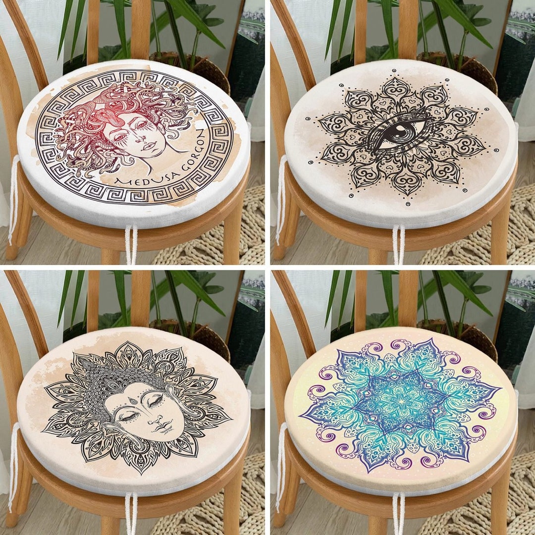 Medusa Gorgon Print Chair Pads With Ties, Mandala Set of 4 Seat ...