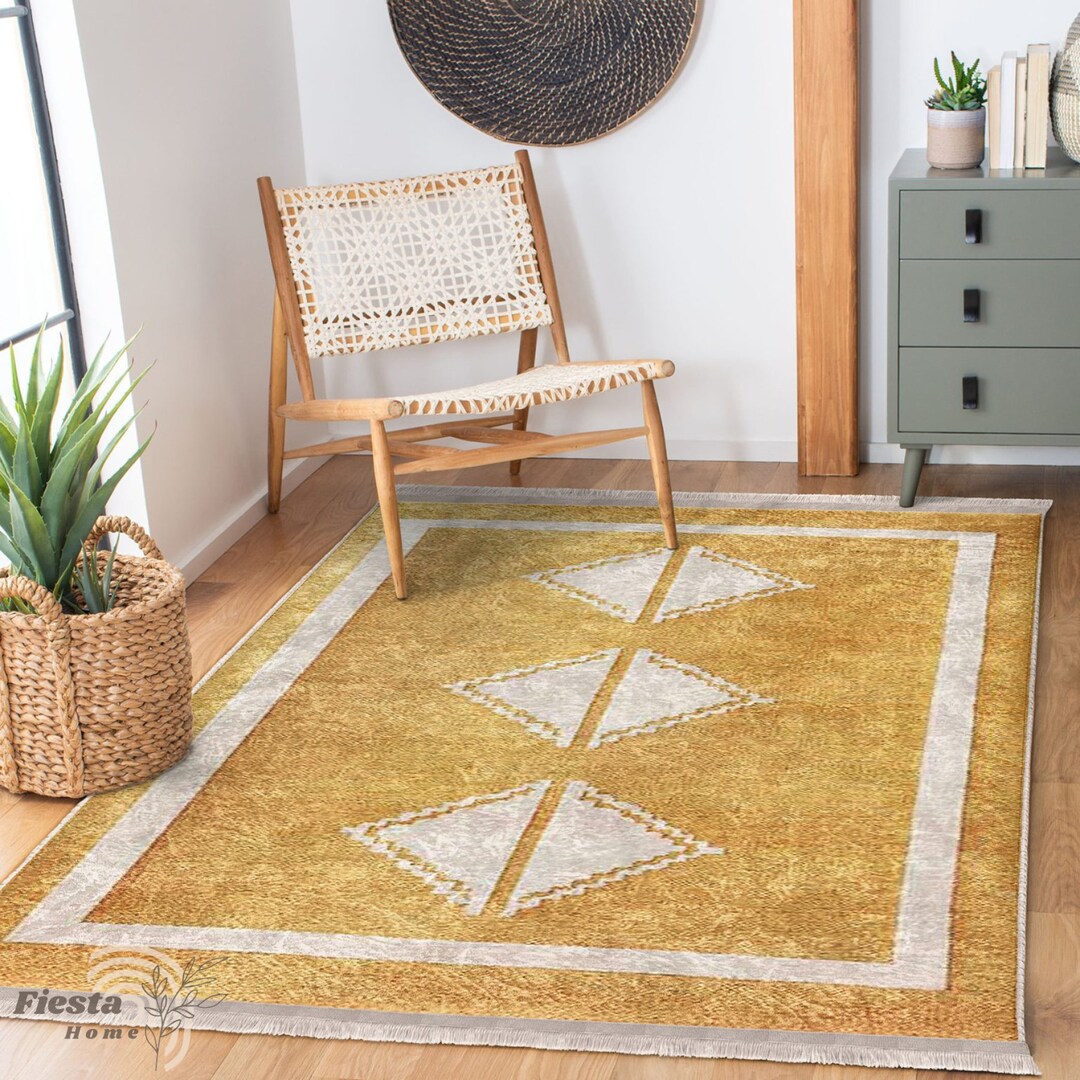 Geometric Area Rug, Triangle Pattern Non-slip Carpet, Yellow Living ...