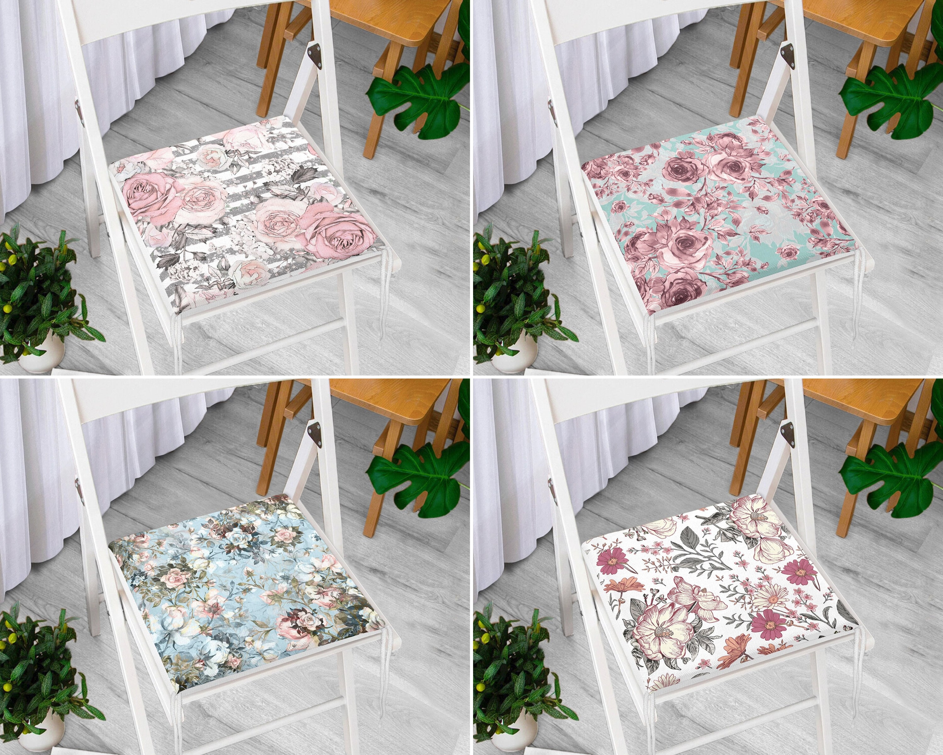 Rustic Flowers Chair Pad With Ties Floral Chair Cushion Wild - Etsy