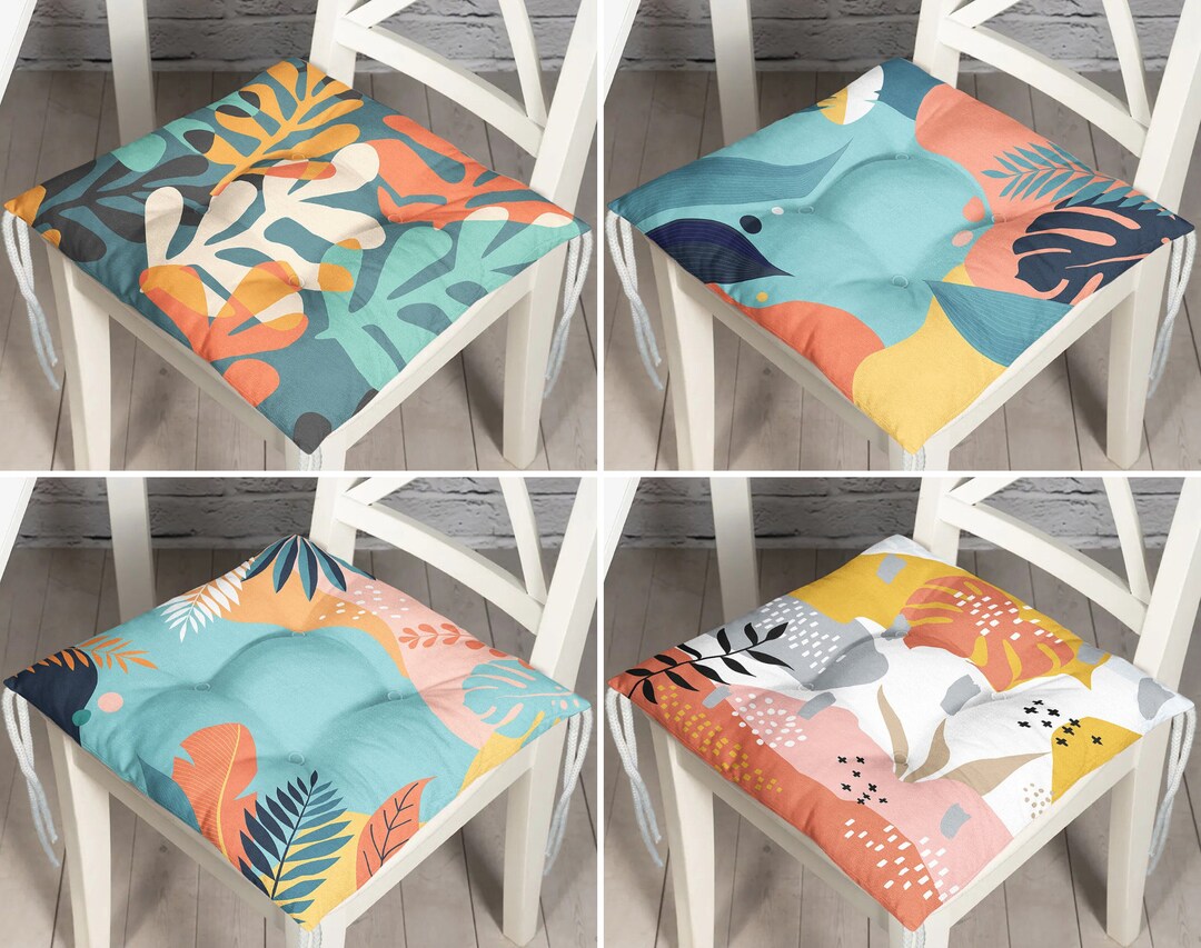 Botanical Chair Cushions, Abstract Leaf Pattern, Pastel Colors (16x16 ...
