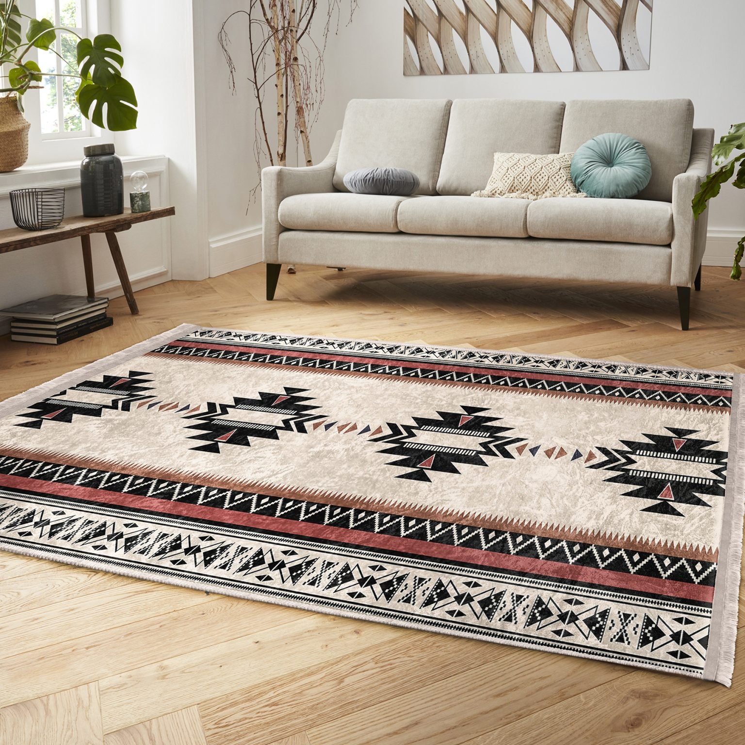 Ethnic Area Rug, Aztec Print Anti-slip Carpet, Native American Style ...