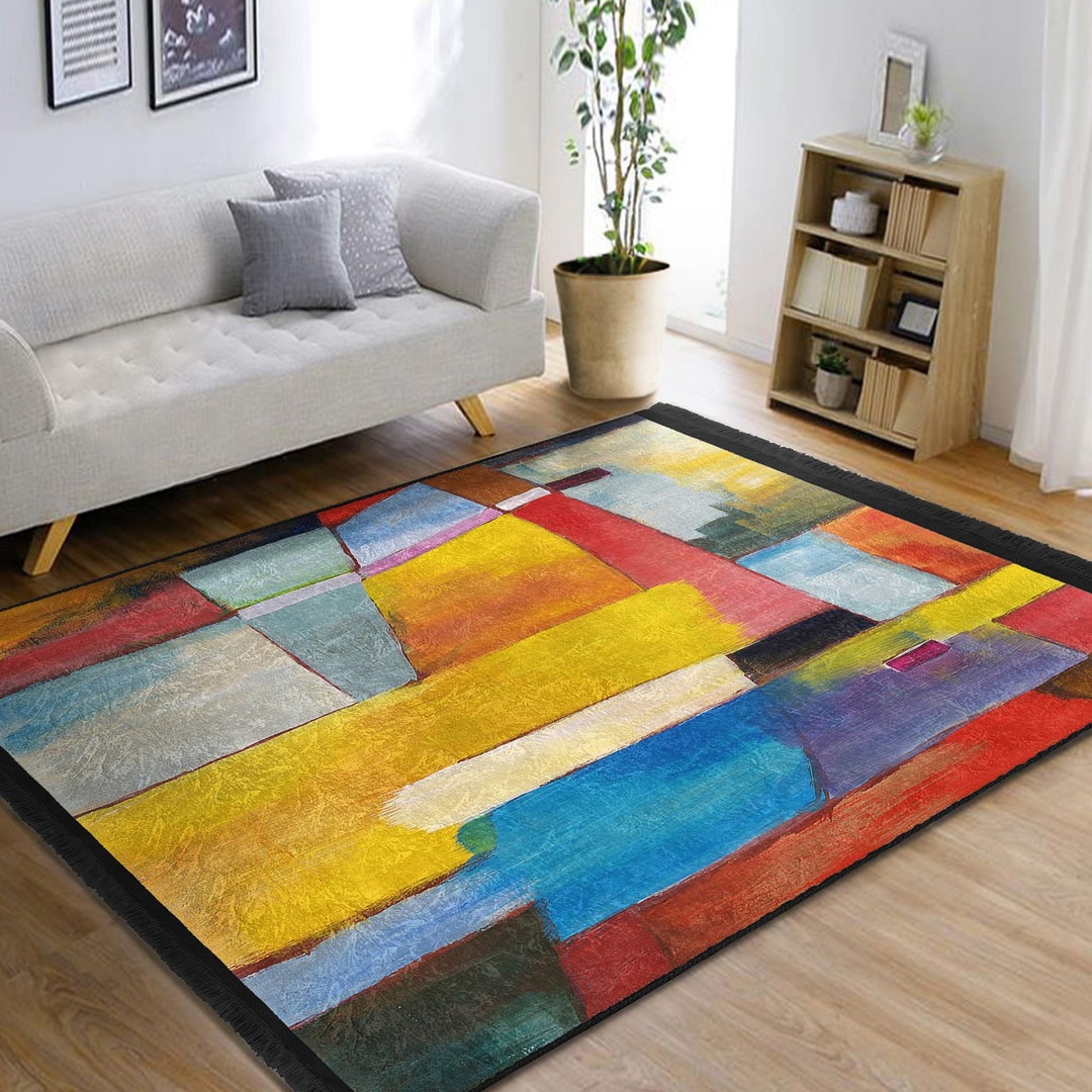 Colorful Area Rug, Brush Strokes Non-slip Rugs, Washable Abstract ...