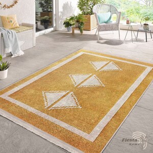 Geometric Area Rug, Triangle Pattern Non-slip Carpet, Yellow Living ...