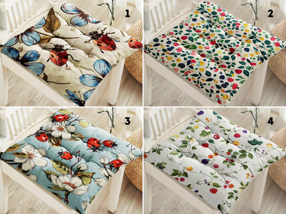 Ladybug Pattern Chair Cushion, Fruits Design Seat Cushion, Berries ...