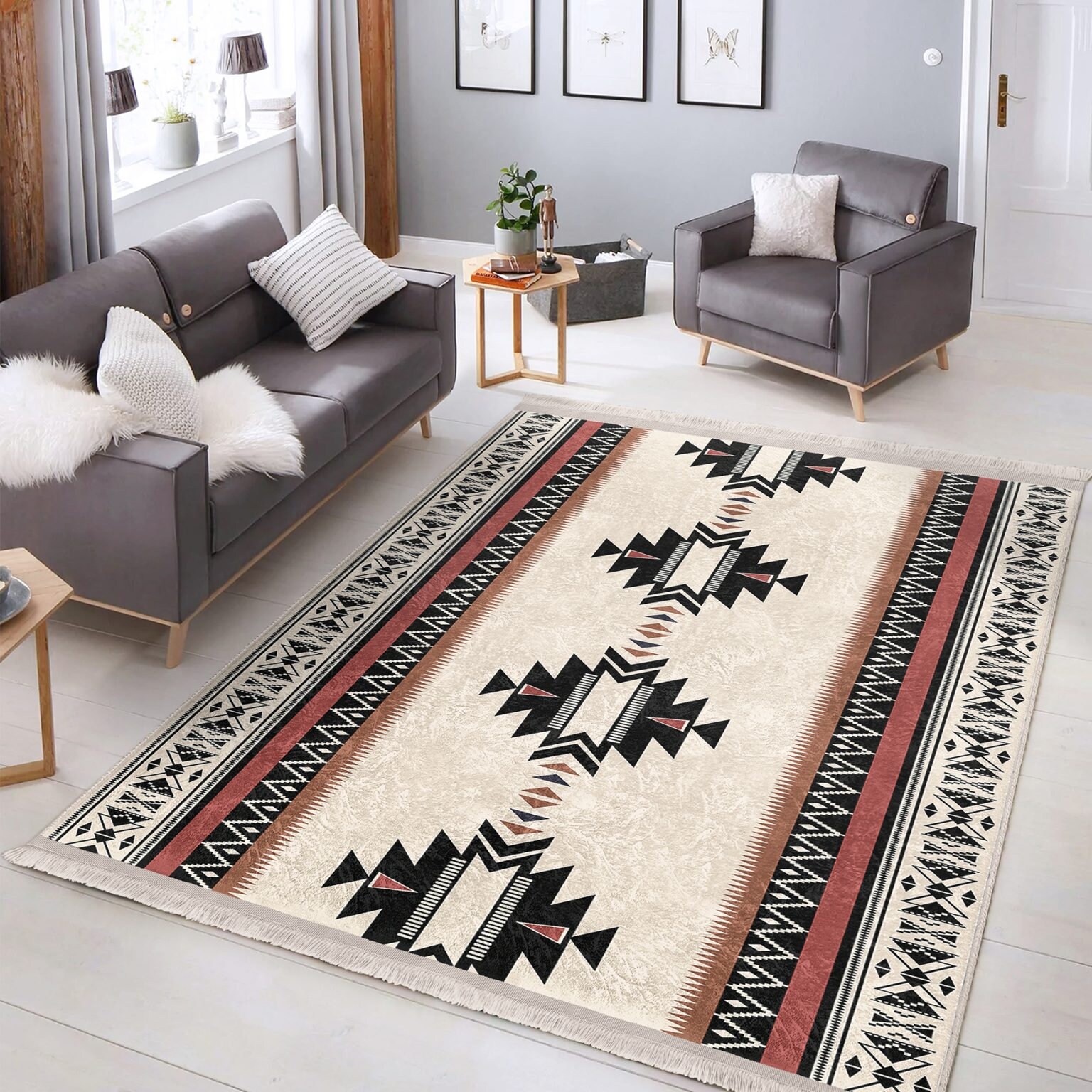 Ethnic Area Rug, Aztec Print Anti-slip Carpet, Native American Style ...