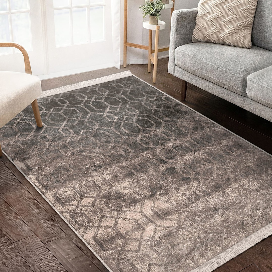 Brown Geometric Area Rug, Anti-slip Living Room Rug, Brown Dining Room ...
