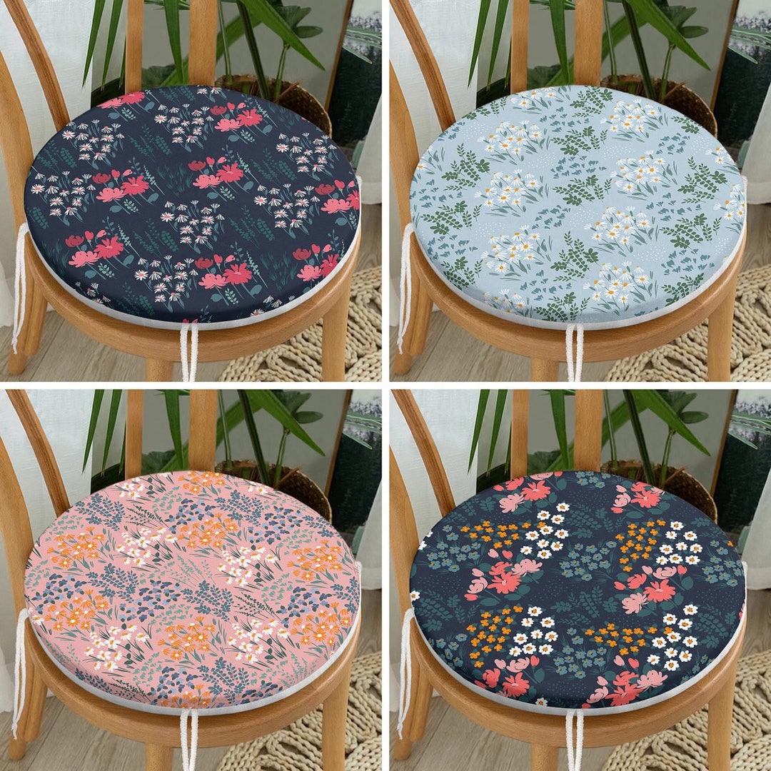 Wildflowers Design Round Chair Pads With Ties, Country Floral Set of 4 ...