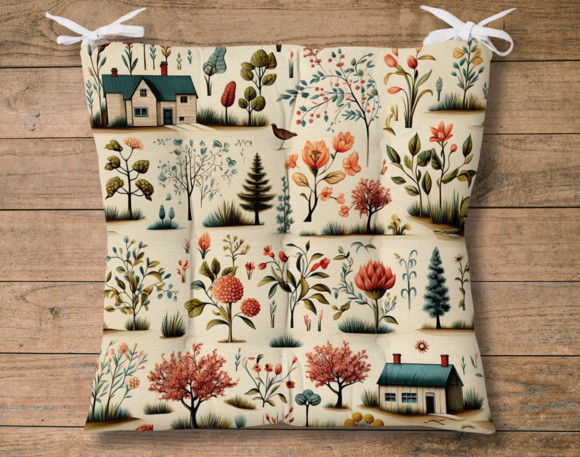 Floral Chair Cushion Pad - Rustic, Waterproof, Double-sided Design - Etsy