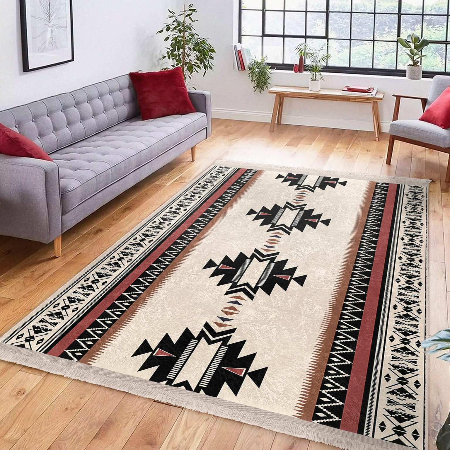 Ethnic Area Rug, Aztec Print Anti-slip Carpet, Native American Style ...