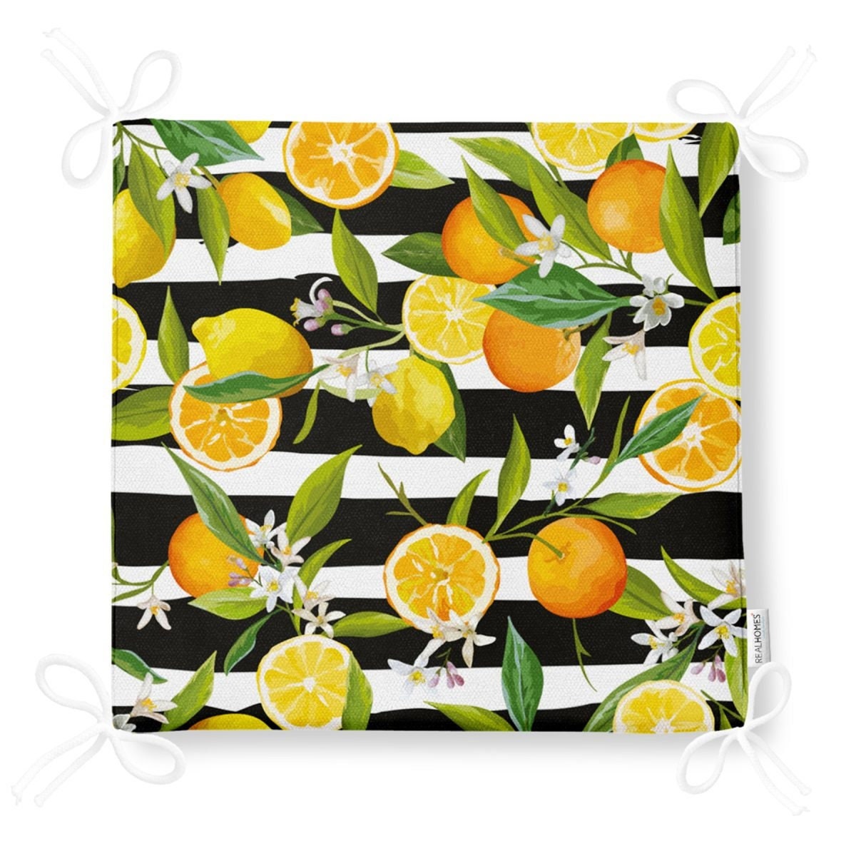 Yellow Lemon Chair Cushions With Ties Lemon Theme Kitchen - Etsy